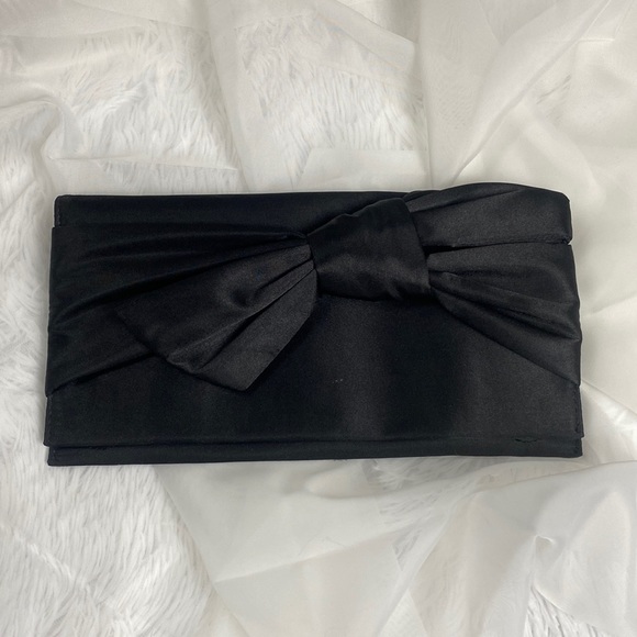 INC International Concepts | Bags | Inc Black Satin Clutch With Bow ...